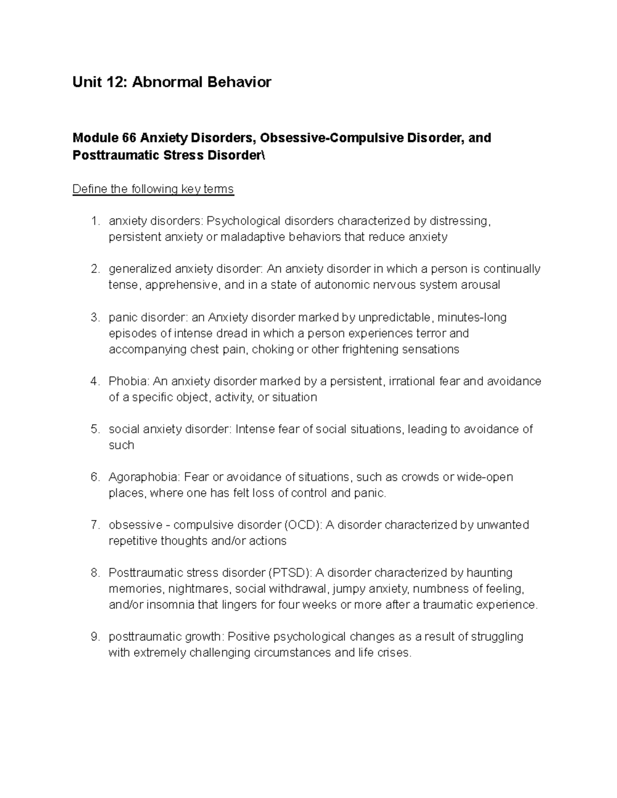Unit 12 Abnormal Behavior - Unit 12: Abnormal Behavior Module 66 ...