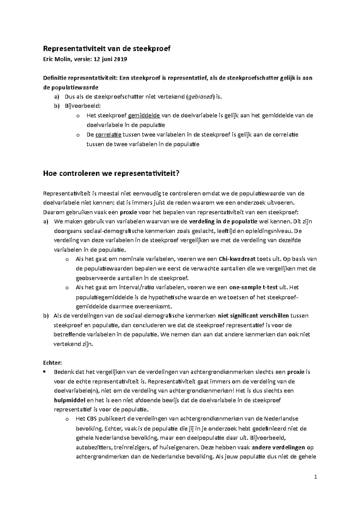 Representativiteit uitleg - Representativiteit van de steekproef Eric ...