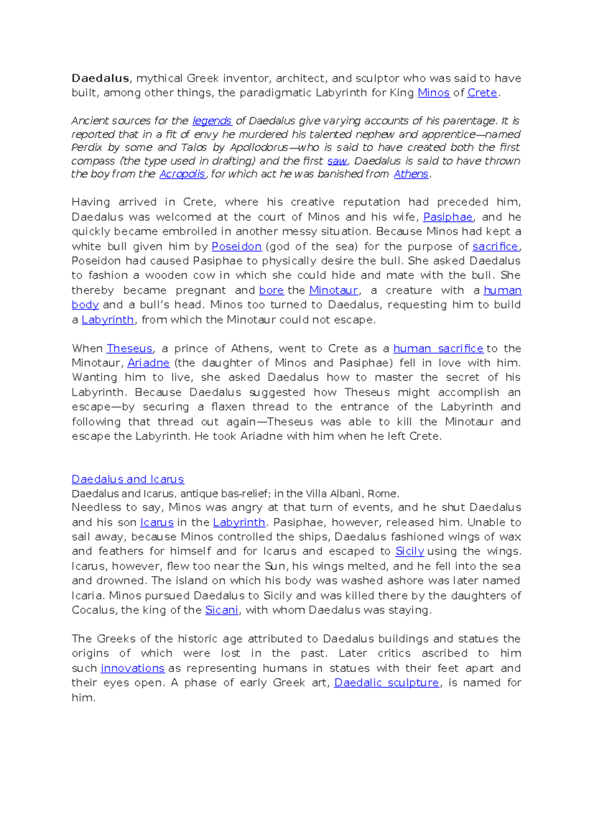 English 10 Daedalus - N/A - Daedalus, mythical Greek inventor ...