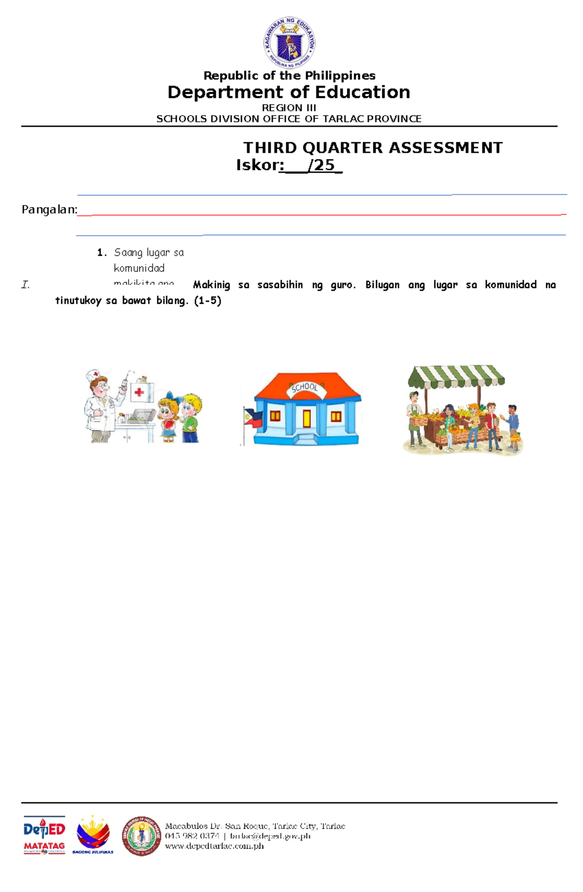 Sample third quarter test with TOS and Answer Key - Department of ...