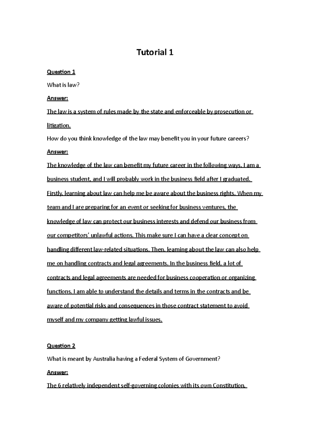 Laws- Tutorial 1 basic tutorial - Tutorial 1 Question 1 What is law ...