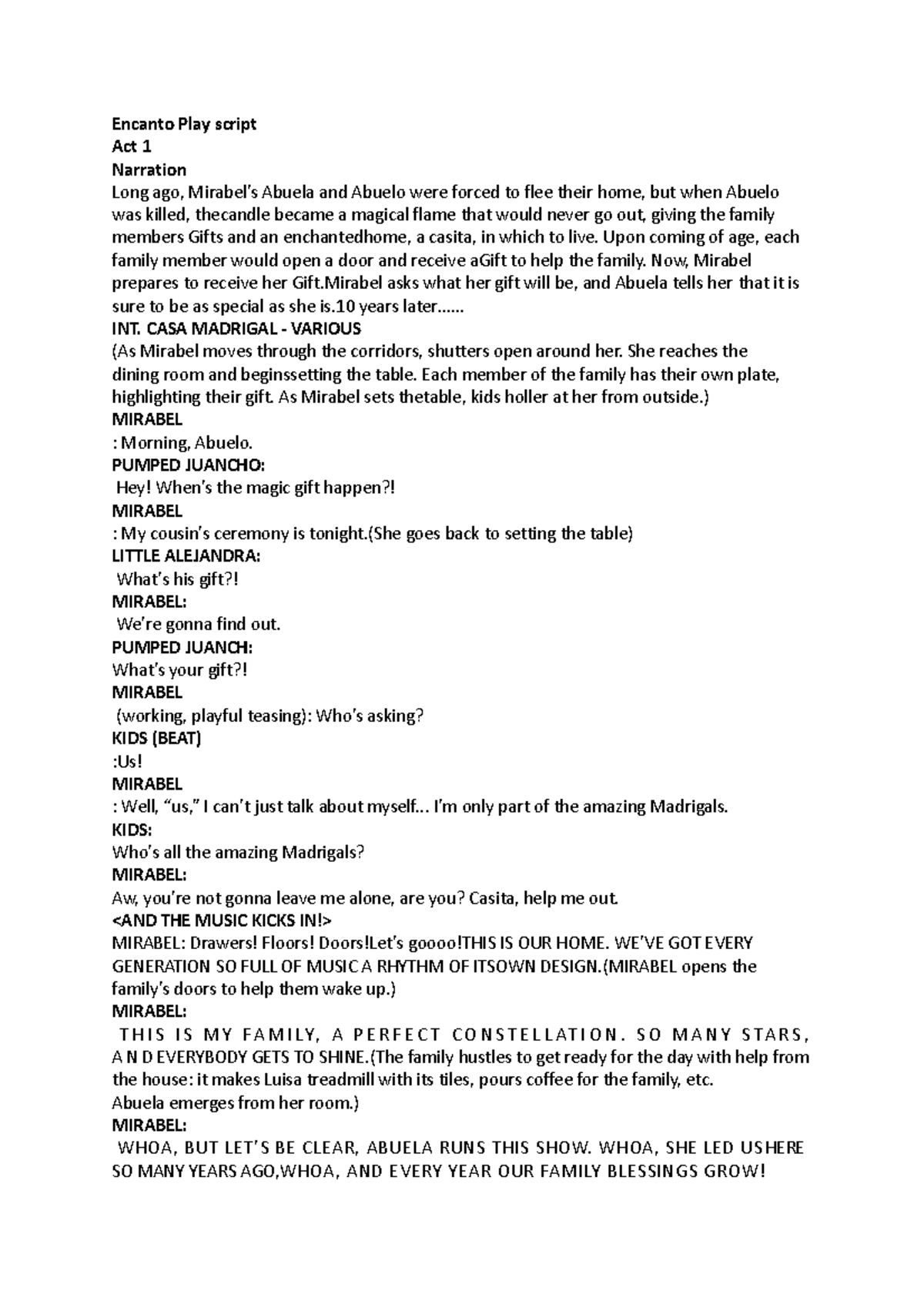 Encanto Play script - Upon coming of age, each family member would open ...