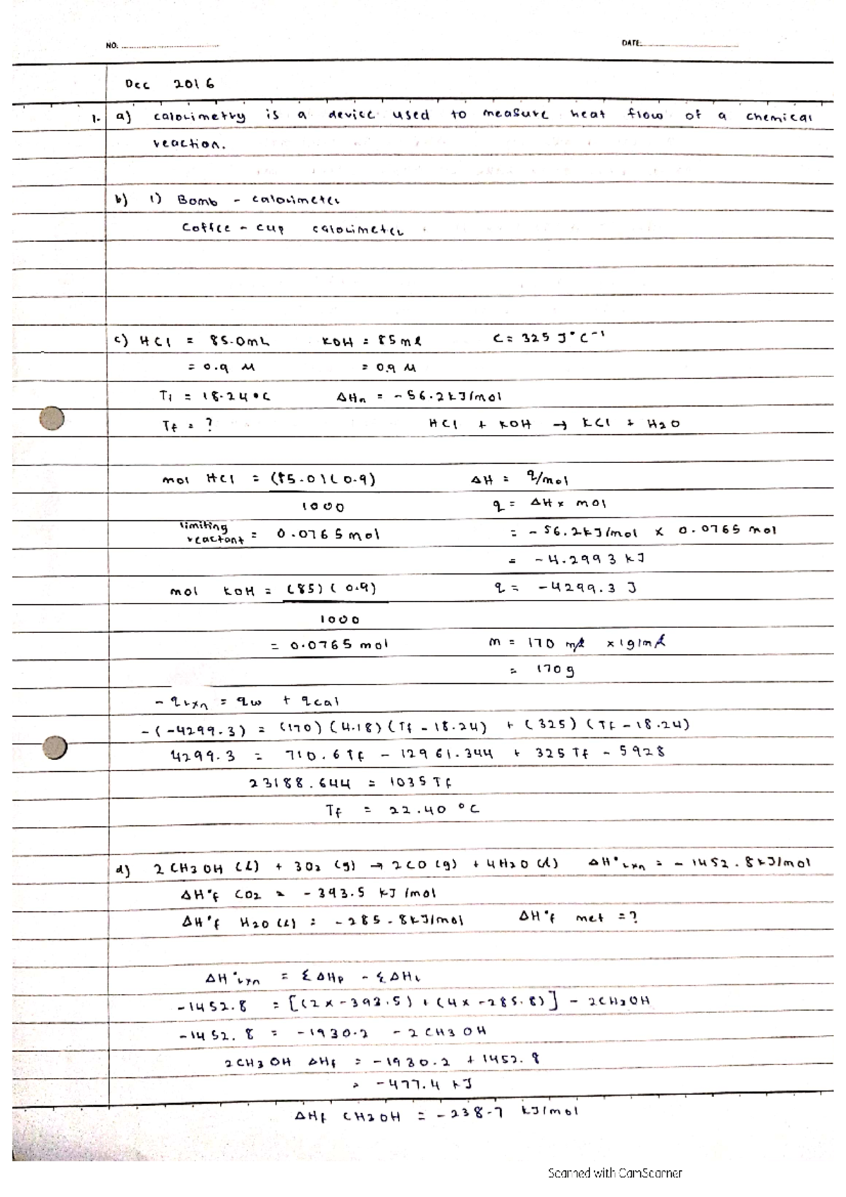 Past Year Question Thermochemistry - chemistry - Studocu