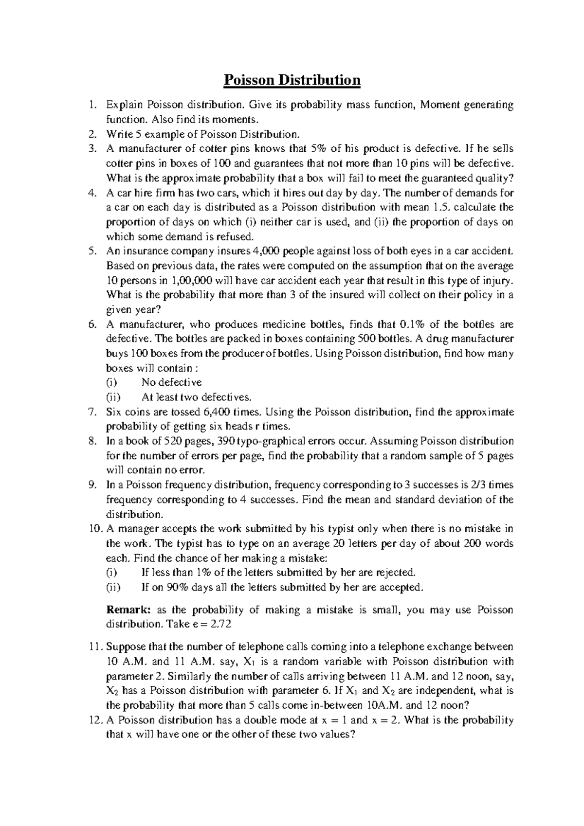 3 - important notes - Poisson Distribution Explain Poisson distribution ...
