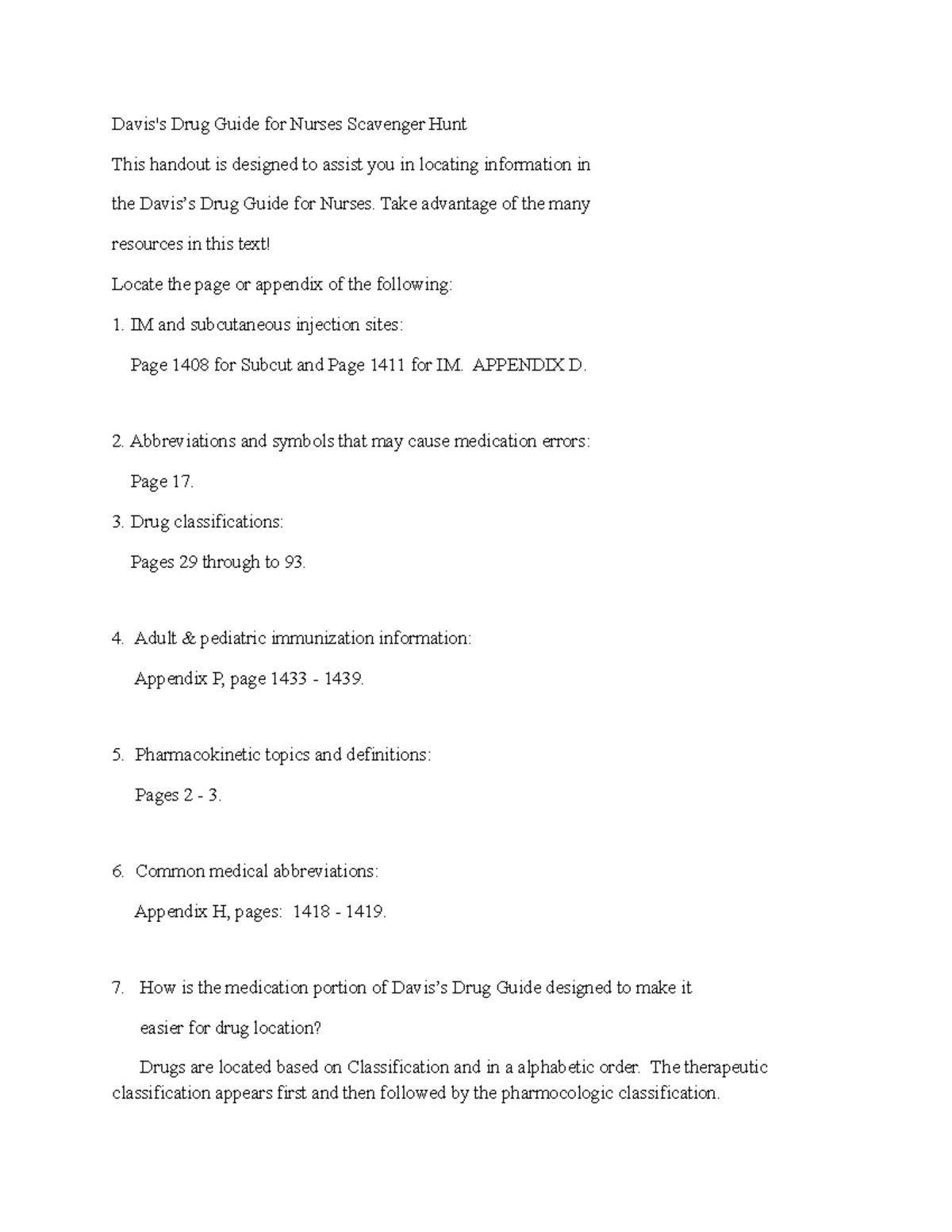 Scavenger HUNT Process 2 - Davis's Drug Guide for Nurses Scavenger Hunt ...