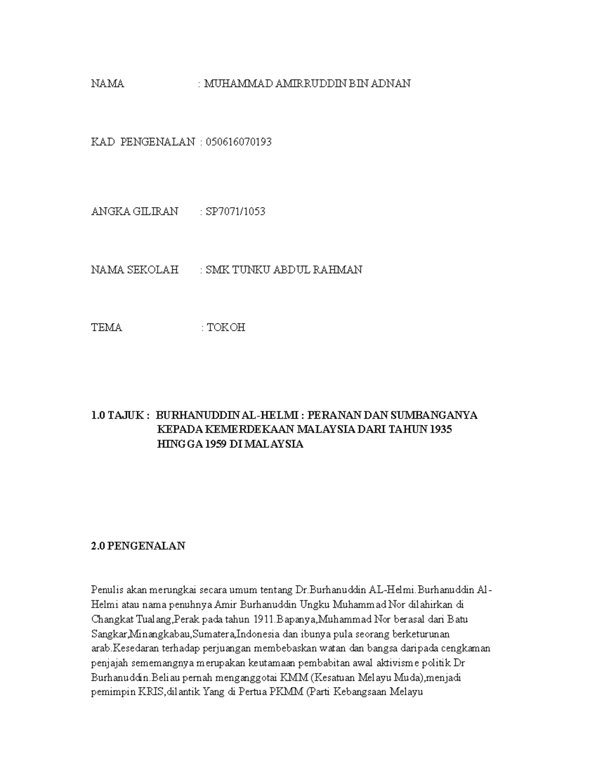 Kk sj - kerja khusus - NAMA : MUHAMMAD AMIRRUDDIN BIN ADNAN KAD ...