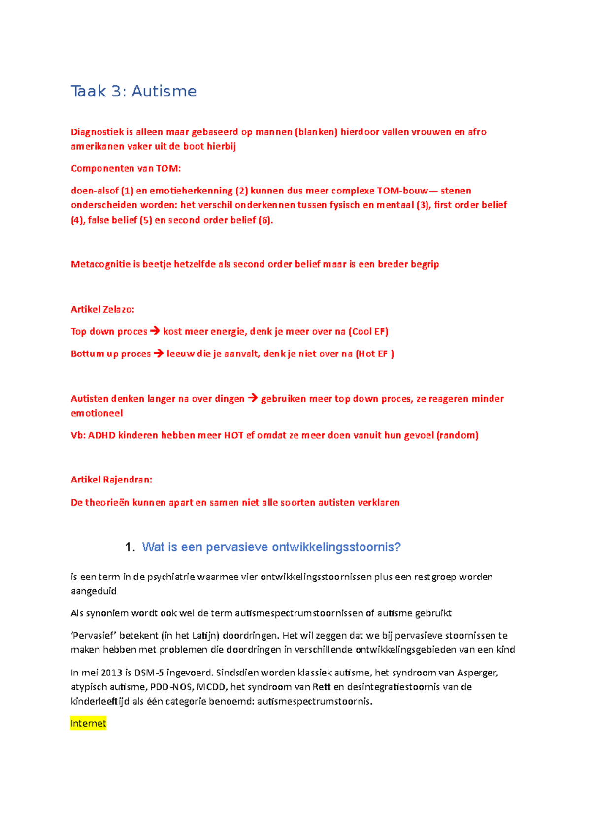 Taak 3 Autisme - Taak 3 blok 1 - Taak 3: Autisme Diagnostiek is alleen ...