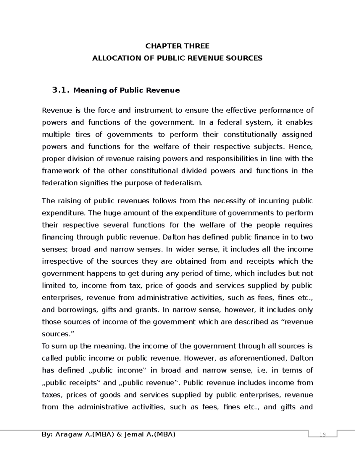 Public finance and taxation - CHAPTER THREE ALLOCATION OF PUBLIC ...