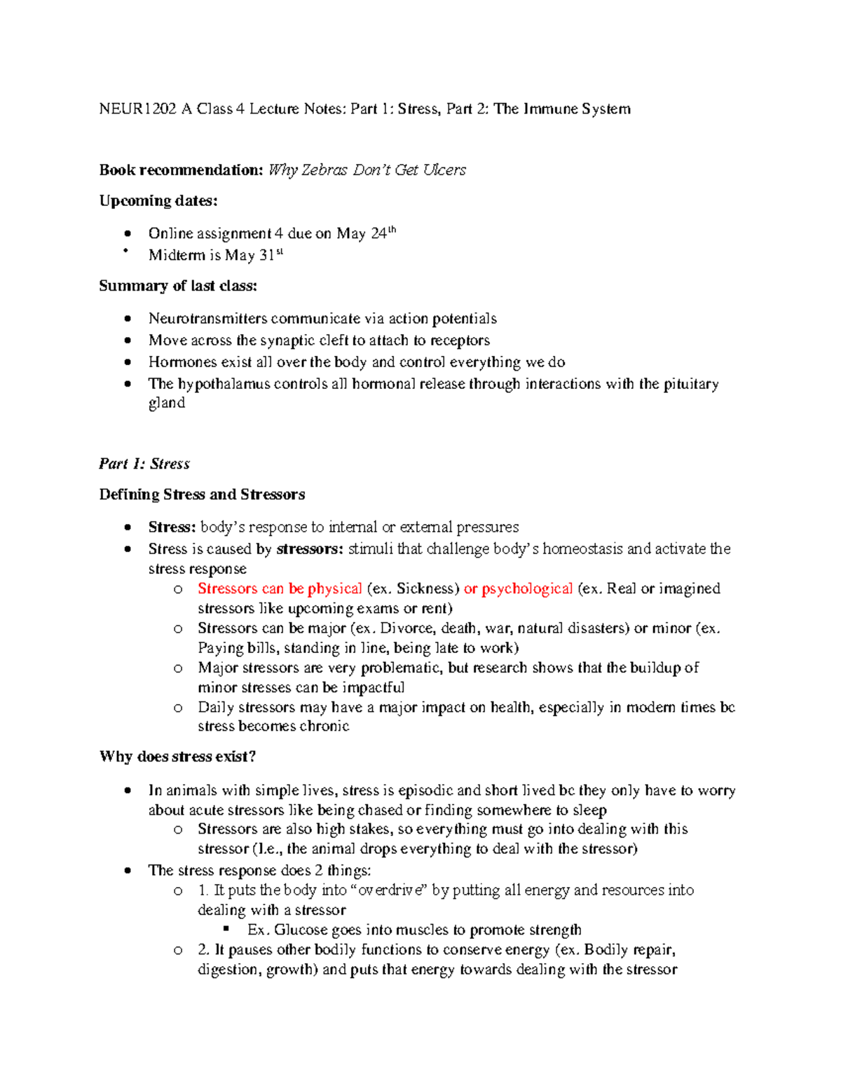 NEUR1202 Lecture 4 Notes - NEUR1202 A Class 4 Lecture Notes: Part 1 ...