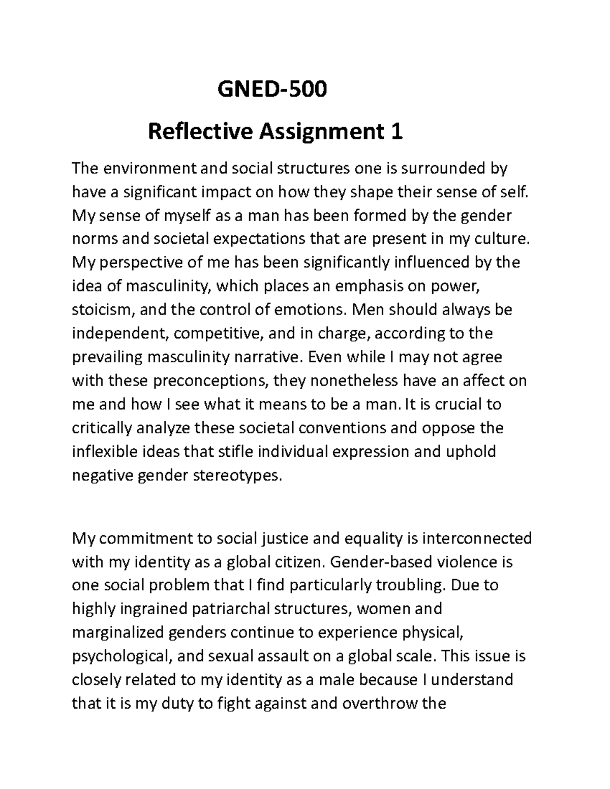 GNED Reflective Assignment 1 - GNED- Reflective Assignment 1 The ...