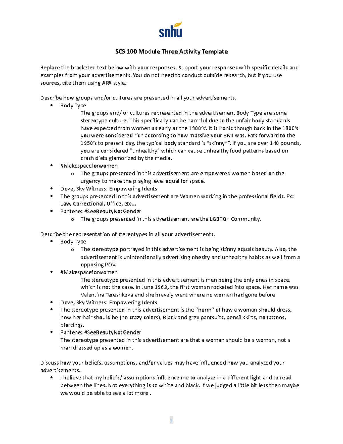 SNHU Perspecitives in Social Sciences 3 - SCS 100 Module Three Activity ...