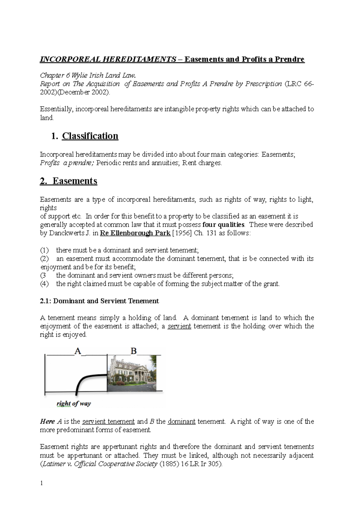 2022 Incorporeal hereditaments Notes - INCORPOREAL HEREDITAMENTS ...