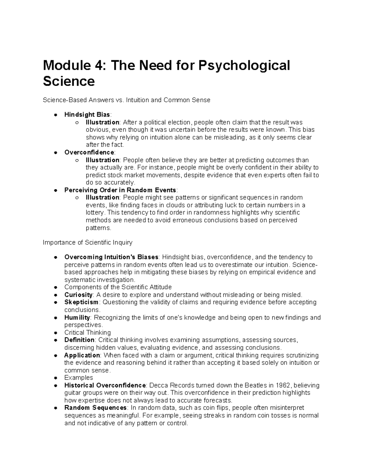 Module 4 The Need for Psychological Science - Module 4: The Need for ...