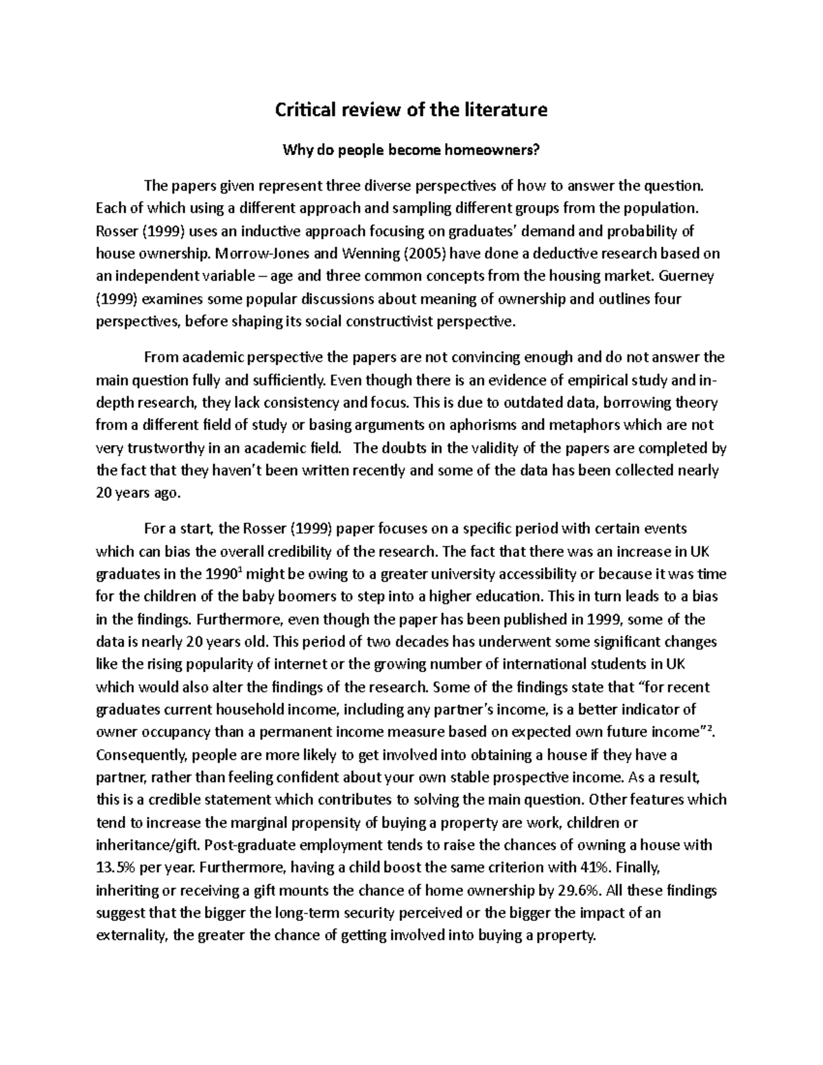 Research methods assignment 2 - Critical review of the literature Why ...