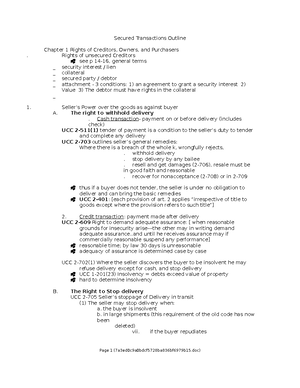 Secured Transactions Outline III - SECURED TRANSACTIONS Summer 2004 I ...