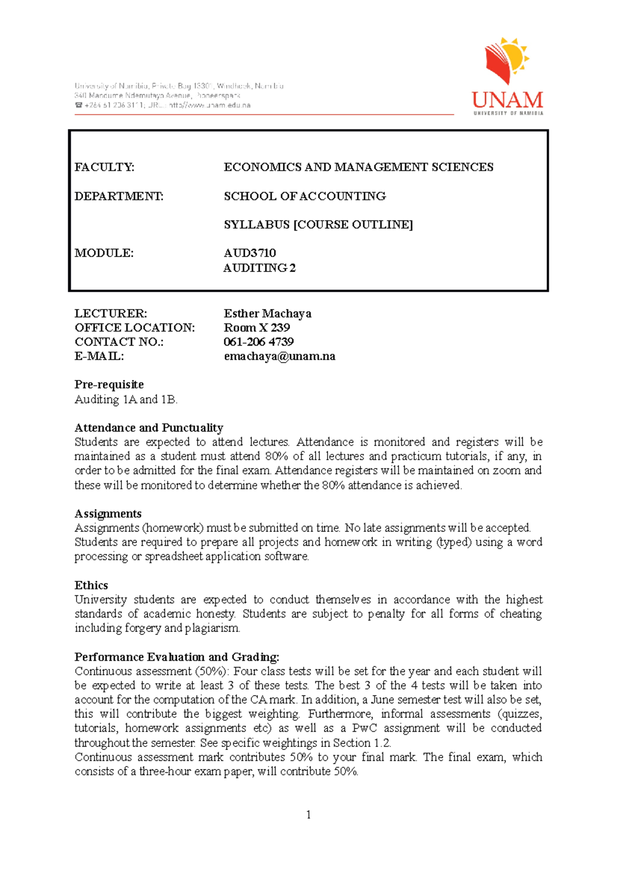 Auditing 2 Course Outline 2021 Semester 2 Faculty Economics And Management Sciences 