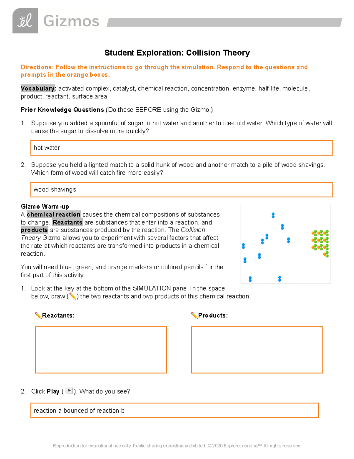 Gizmos Collision Theory SE HC - Student Exploration: Collision Theory Directions: Follow the ...