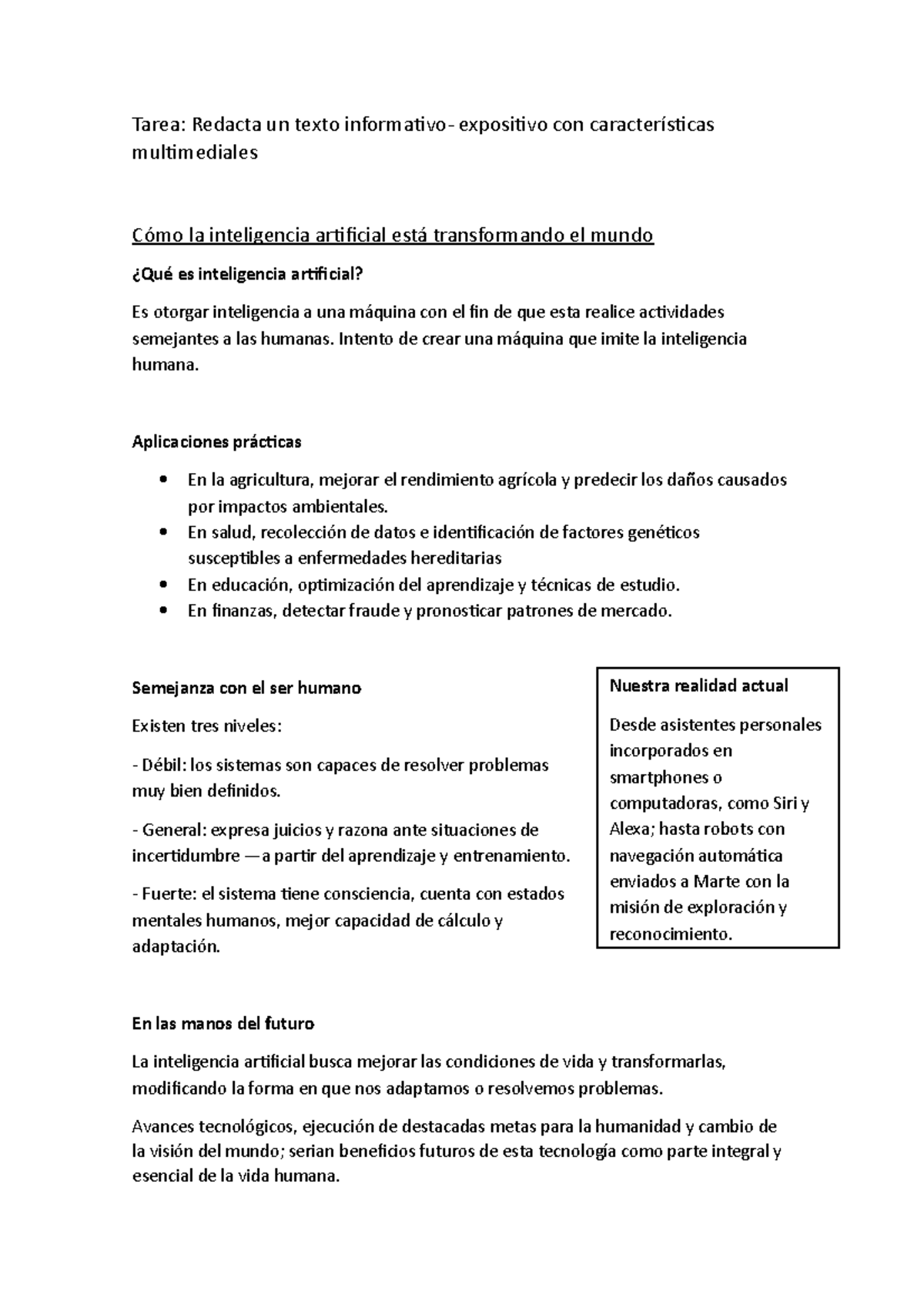Texto Informativo- Expositivo Inteligencia Artificial Editado - Tarea ...