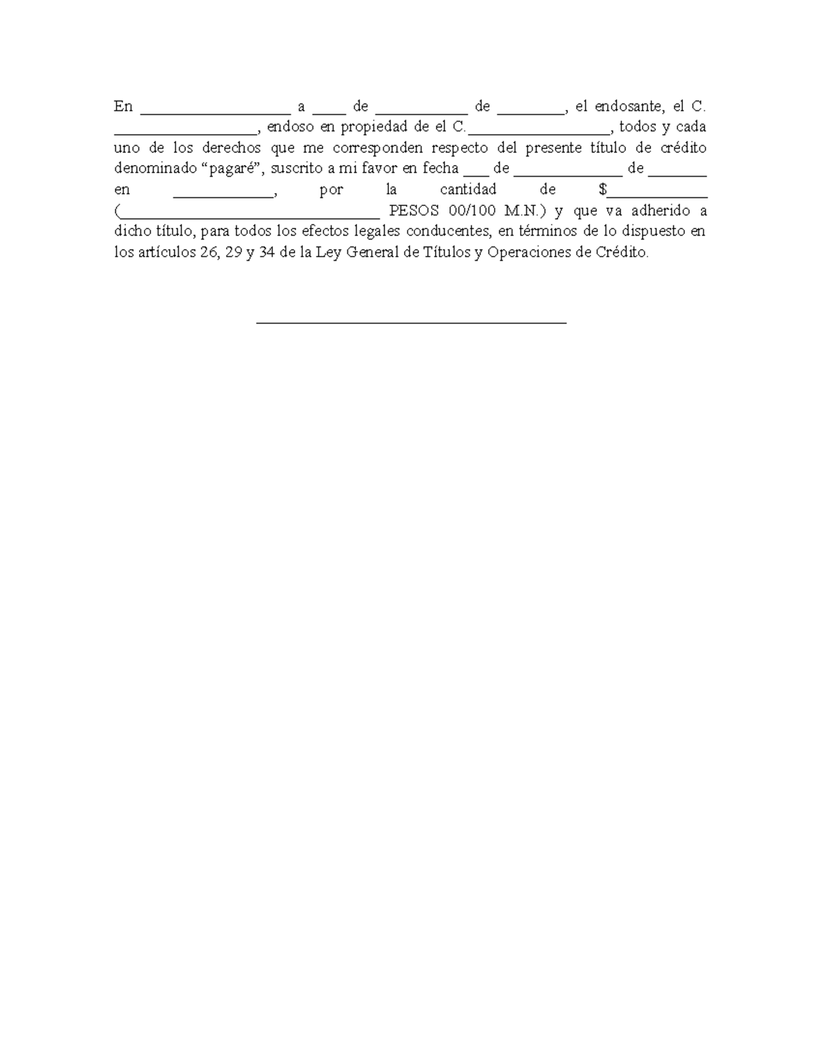 Modelo de Endoso - En __________________ a ____ de ___________ de , el ...
