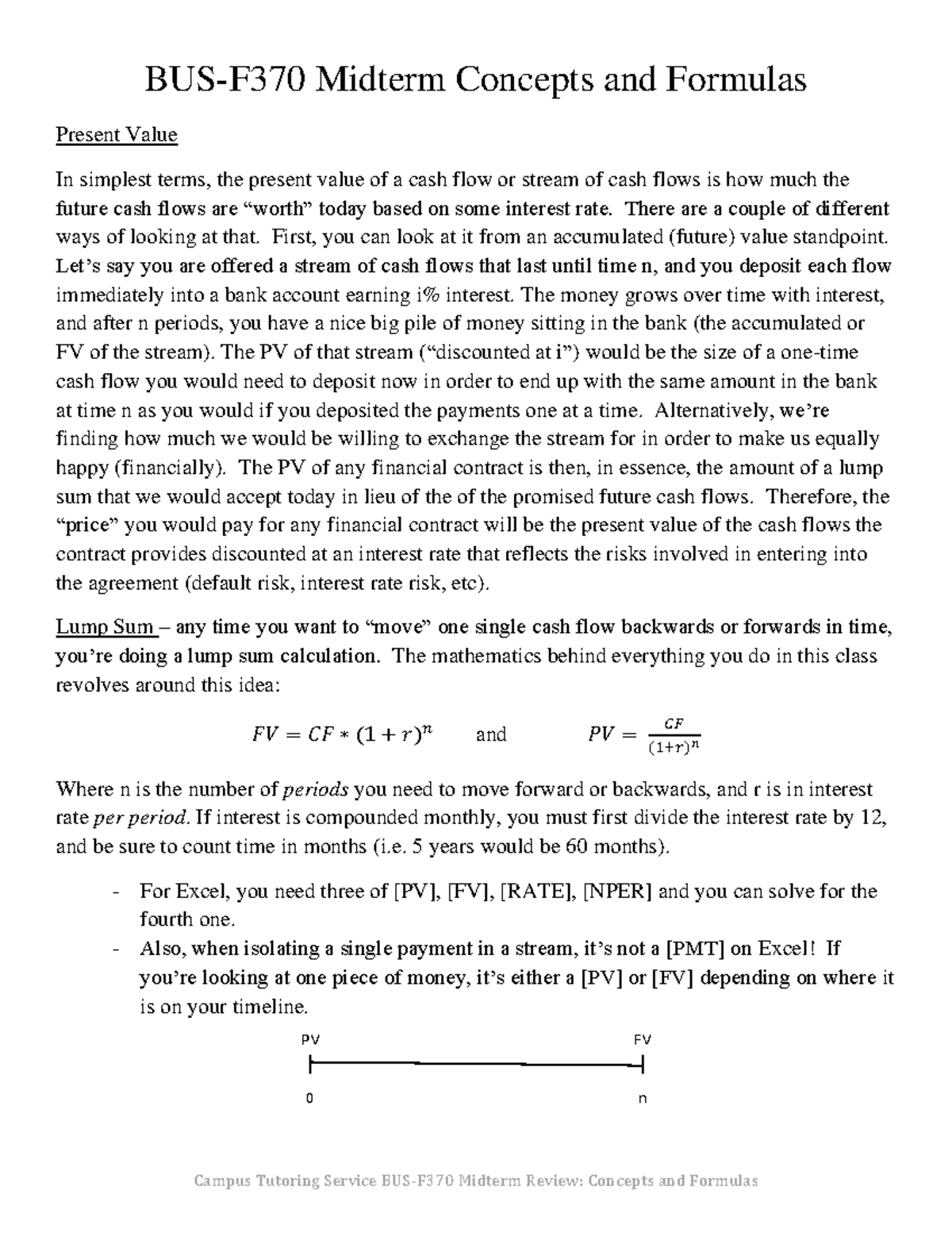 Finance Midterm Concepts:Formulas - F370 - IU Bloomington - Studocu