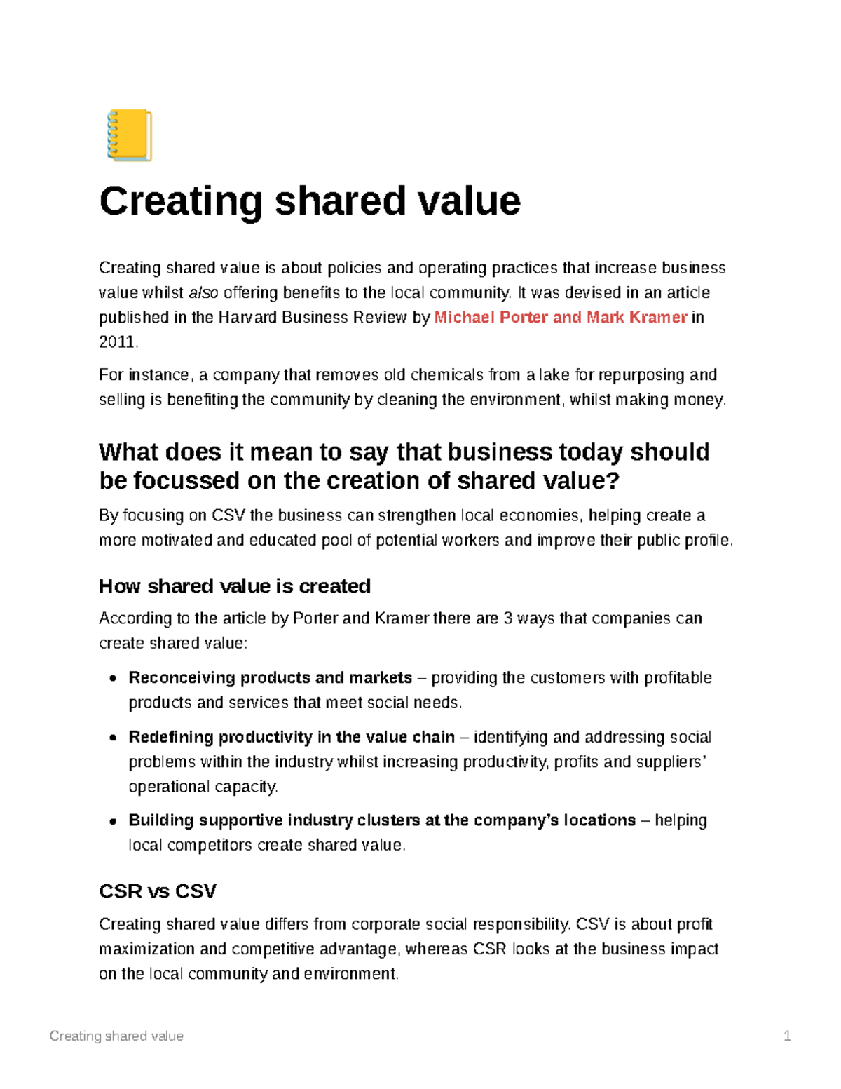 Creating shared value - It was devised in an article published in the ...
