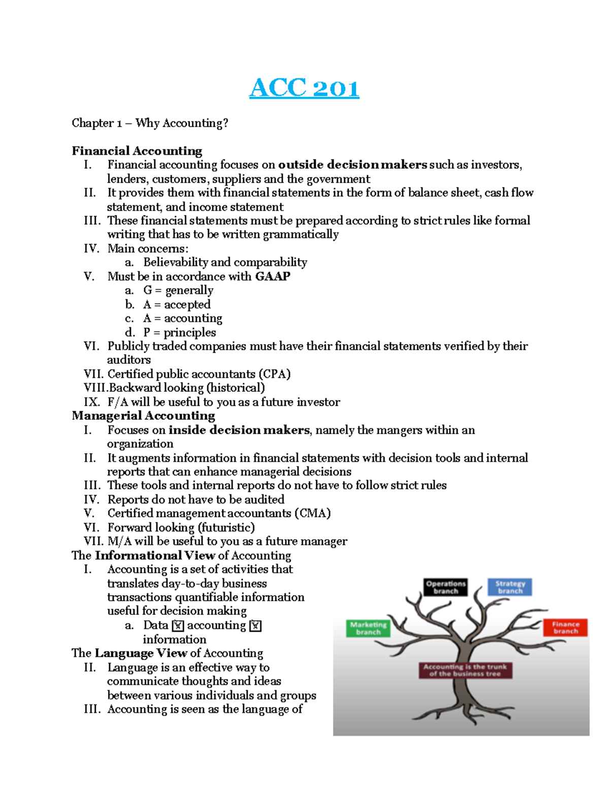 ACC 201 notes Notes - ACC 201 Chapter 1 – Why Accounting? Financial ...