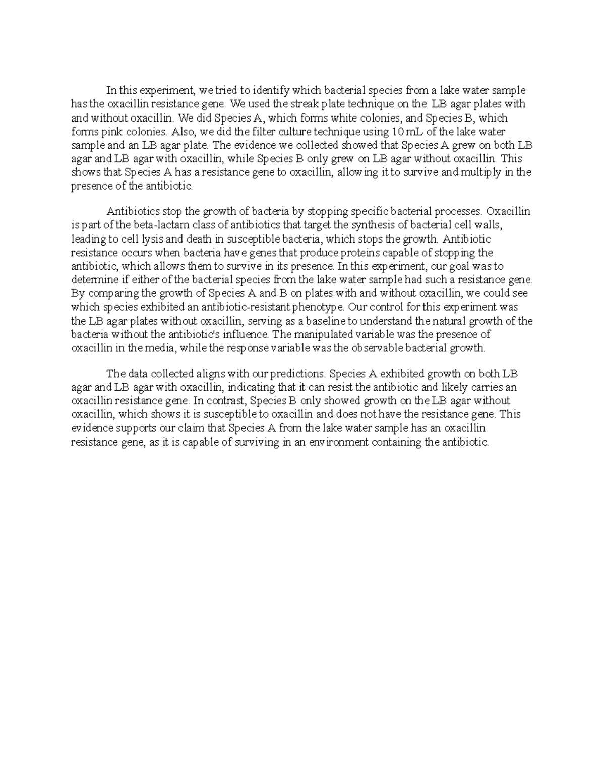 Microbiology CER BS171 - In this experiment, we tried to identify which ...