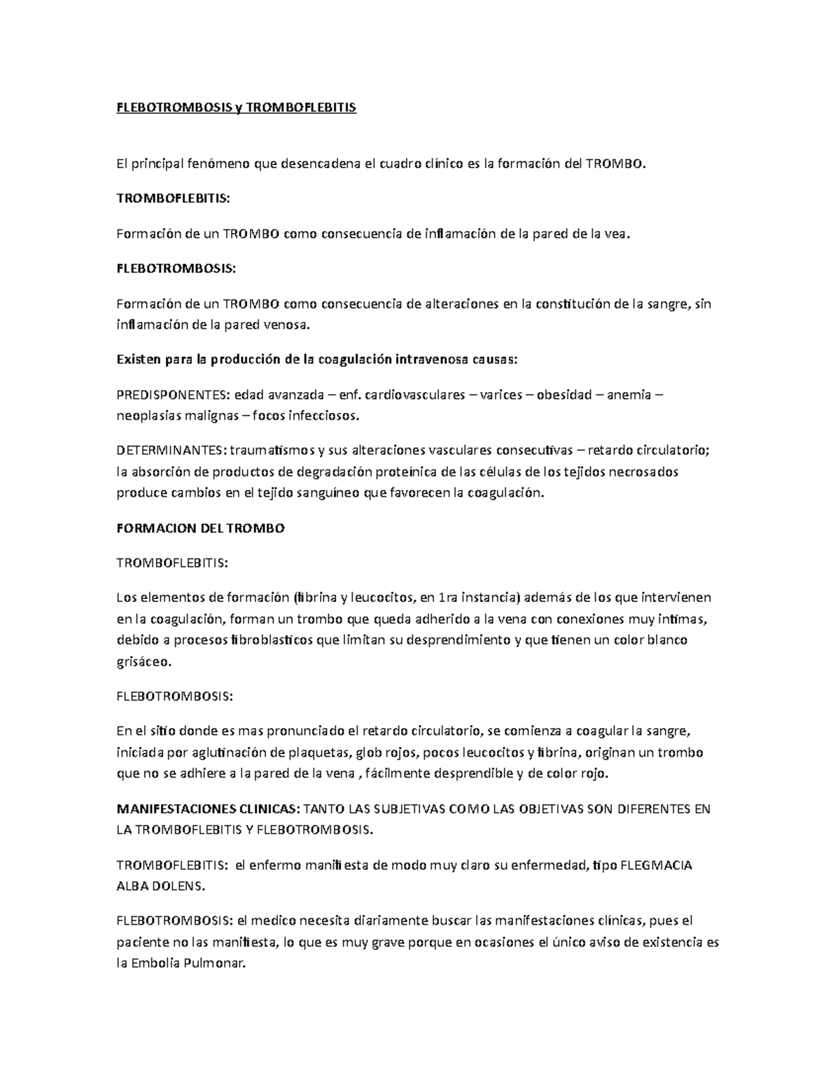 flebotrombosis y trombosis - FLEBOTROMBOSIS y TROMBOFLEBITIS El ...