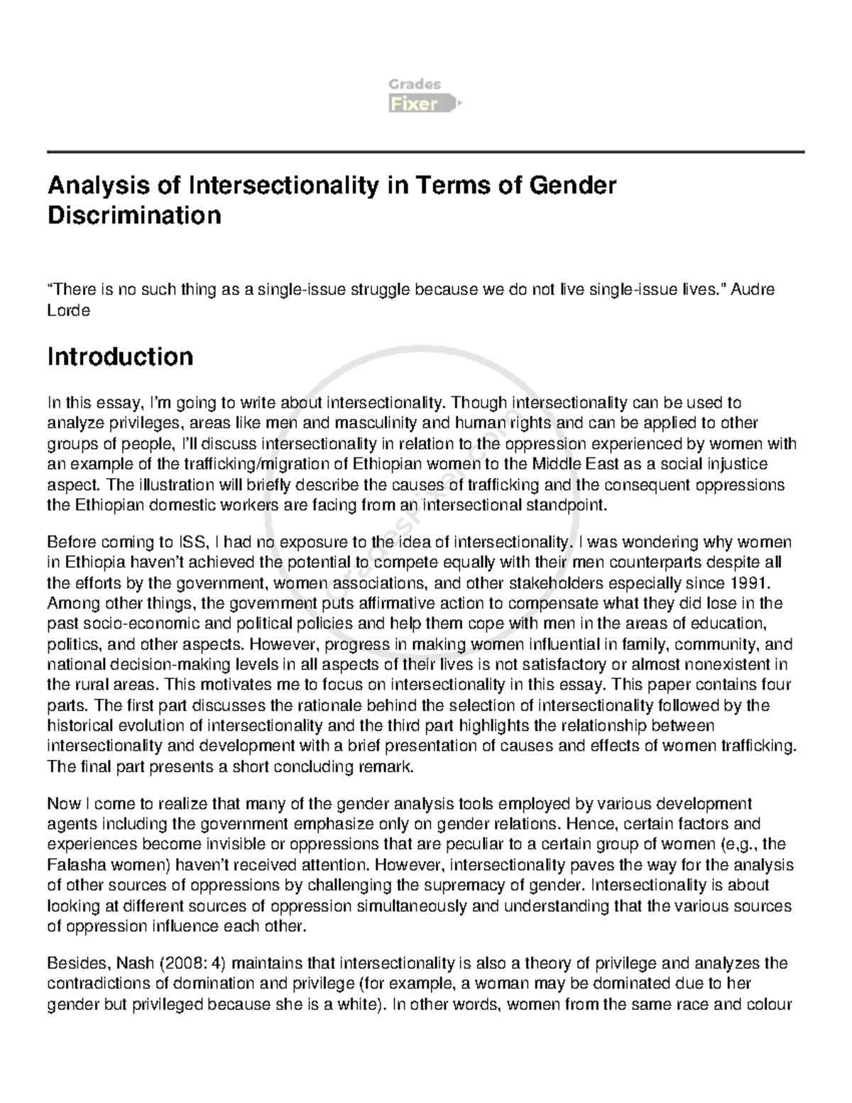 Analysis of Intersectionality in Terms of Gender Discrimination ...