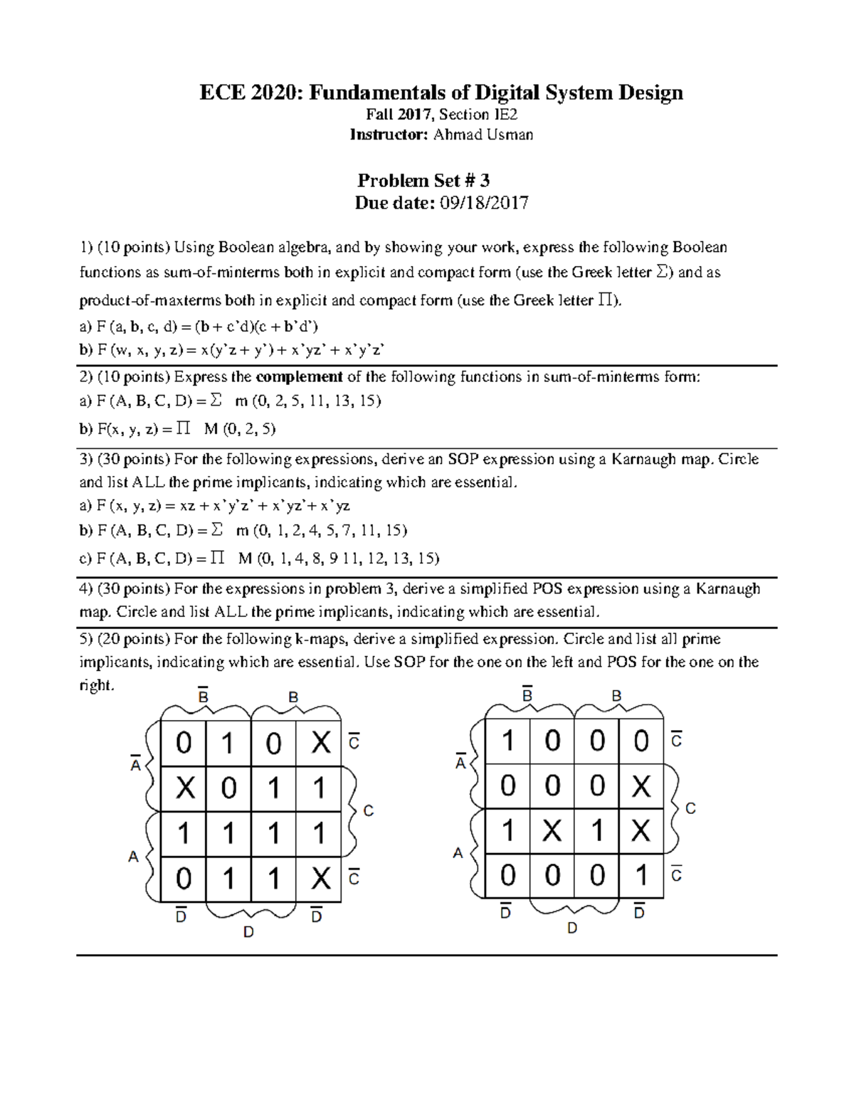 ECE2020 problem set 3 - ECE 2020: Fundamentals of Digital System Design Fall 2017, Section IE ...