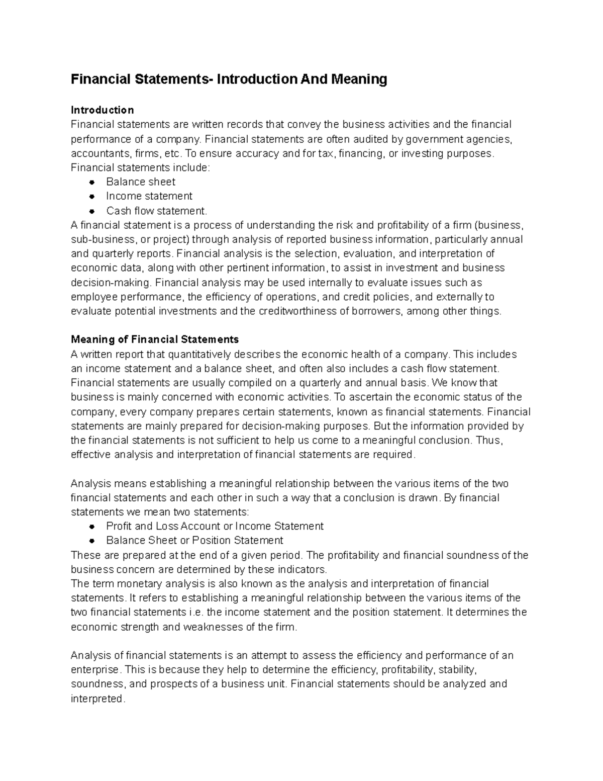 Financial Statements- Introduction And Meaning - Financial Statements ...