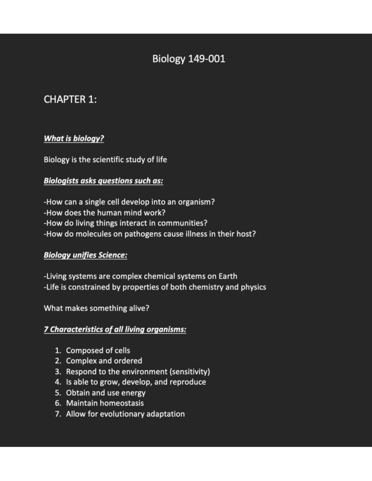 Chapter 1-Bio 149-001: What is biology? - BIOL 149 - Studocu