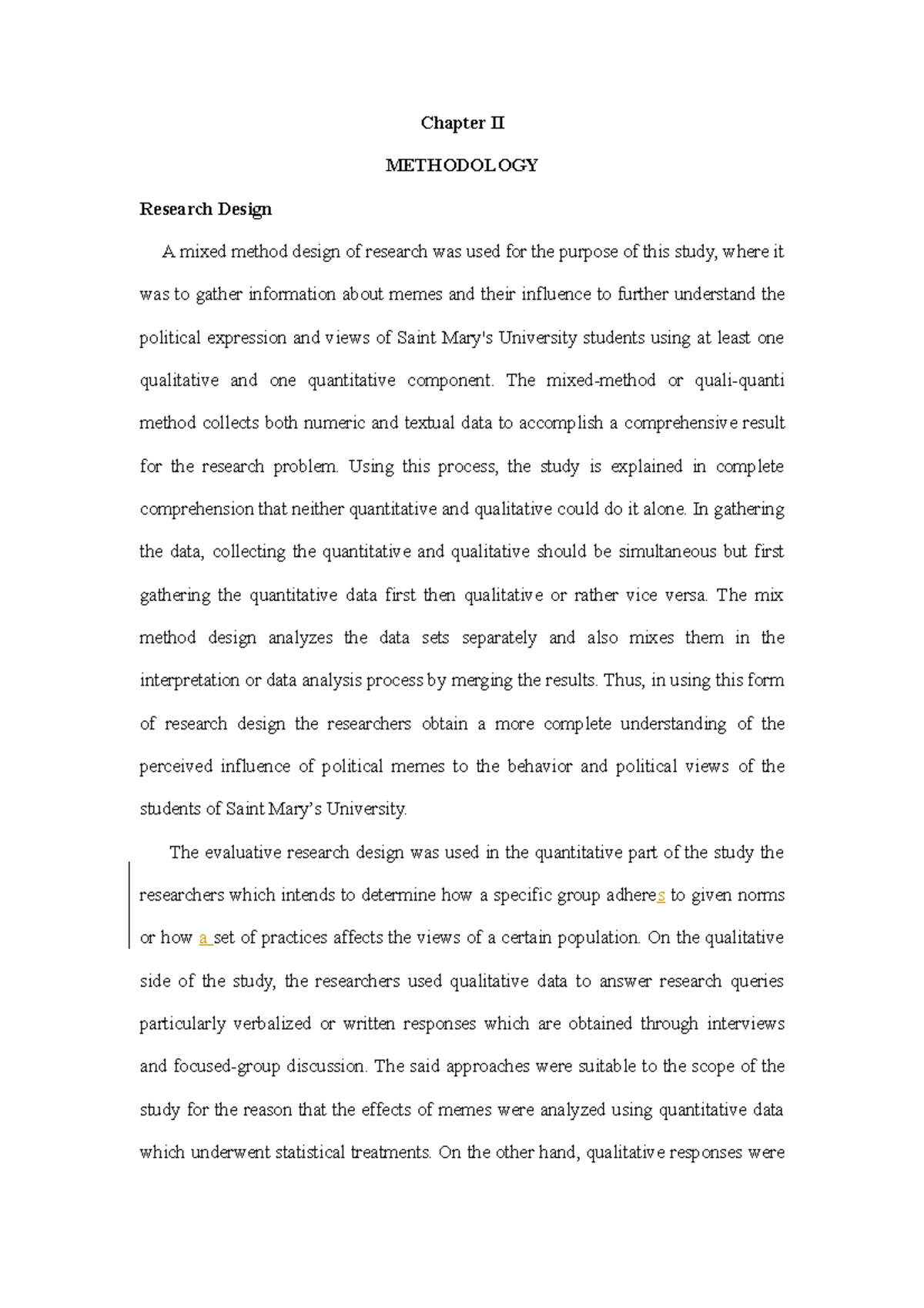 Thesis on Memes (Methods) - Chapter II METHODOLOGY Research Design A ...