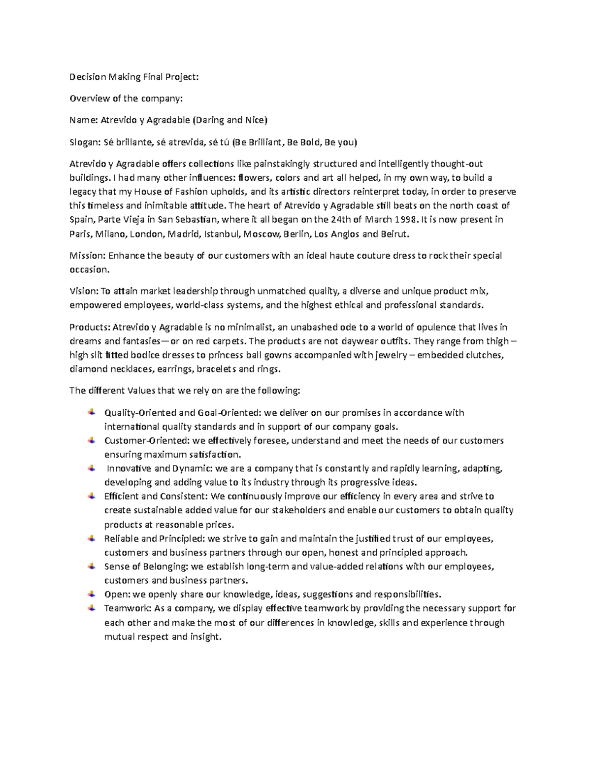 Decision Making Final Project - University Antonine - Decision Making ...