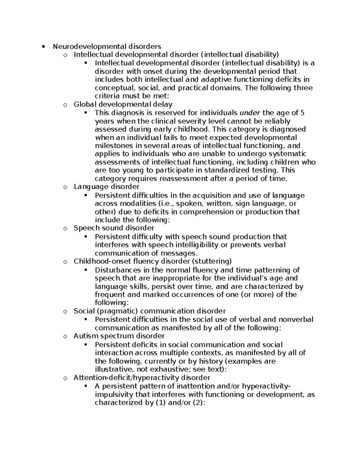 All disorders - Neurodevelopmental disorders o Intellectual ...