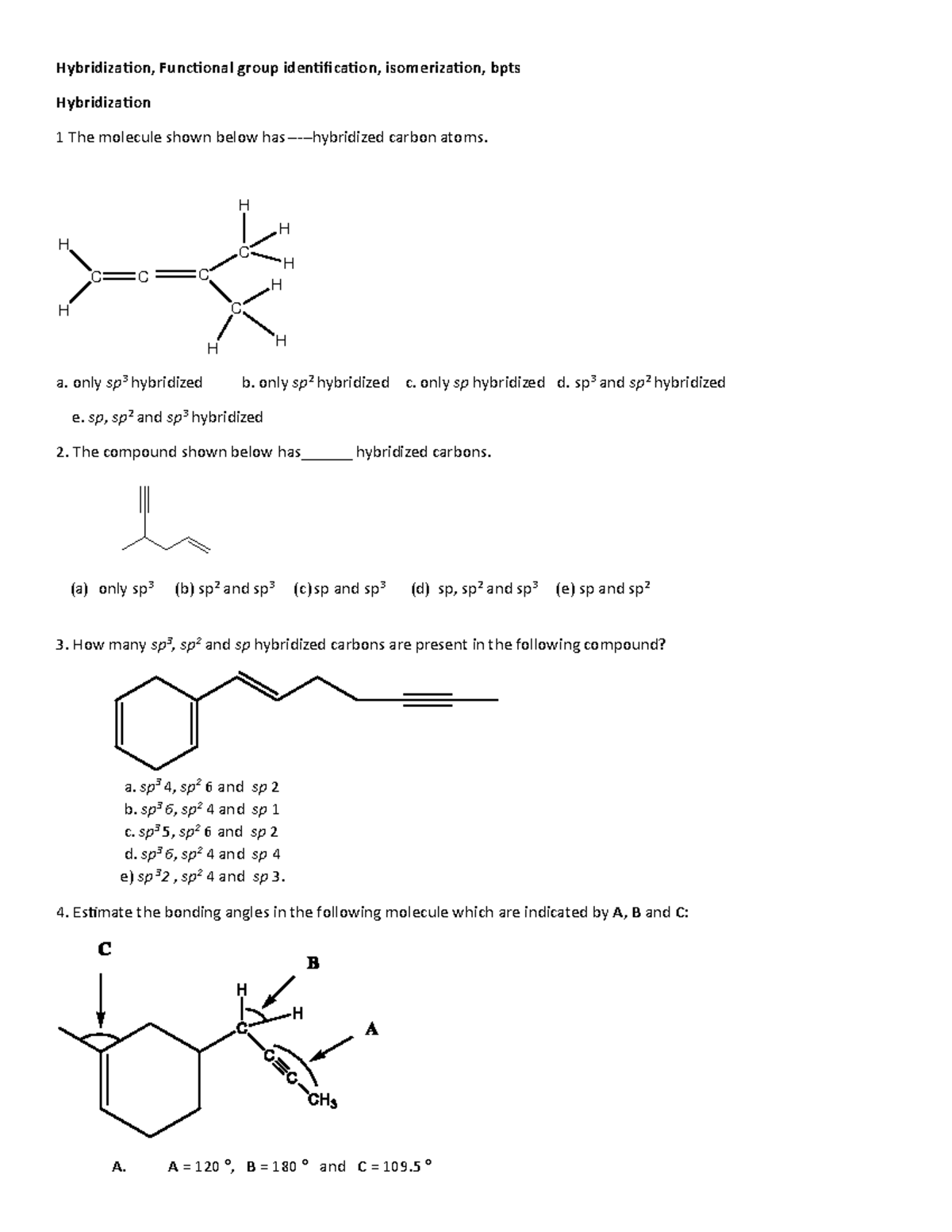 CHE102 GENERAL CHEMISTRY Practice Questions- MCQs - Hybridization ...
