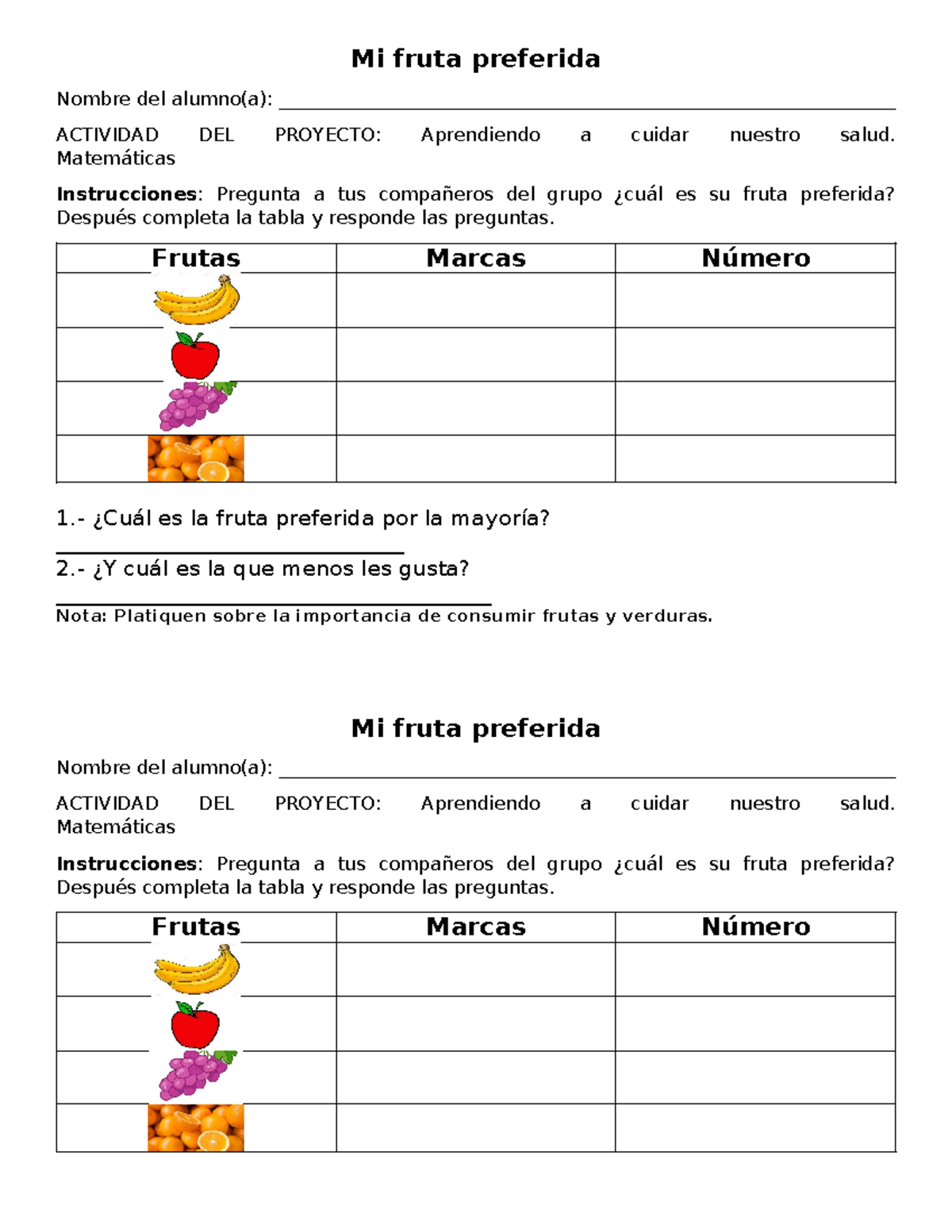 Act. Mi fruta preferida - Mi fruta preferida Nombre del alumno(a ...