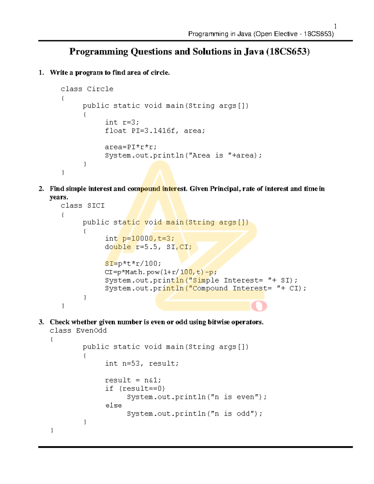 JAVA Sol1-2@Az Documents - Programming in Java (Open Elective - 18CS653) Programming Questions ...