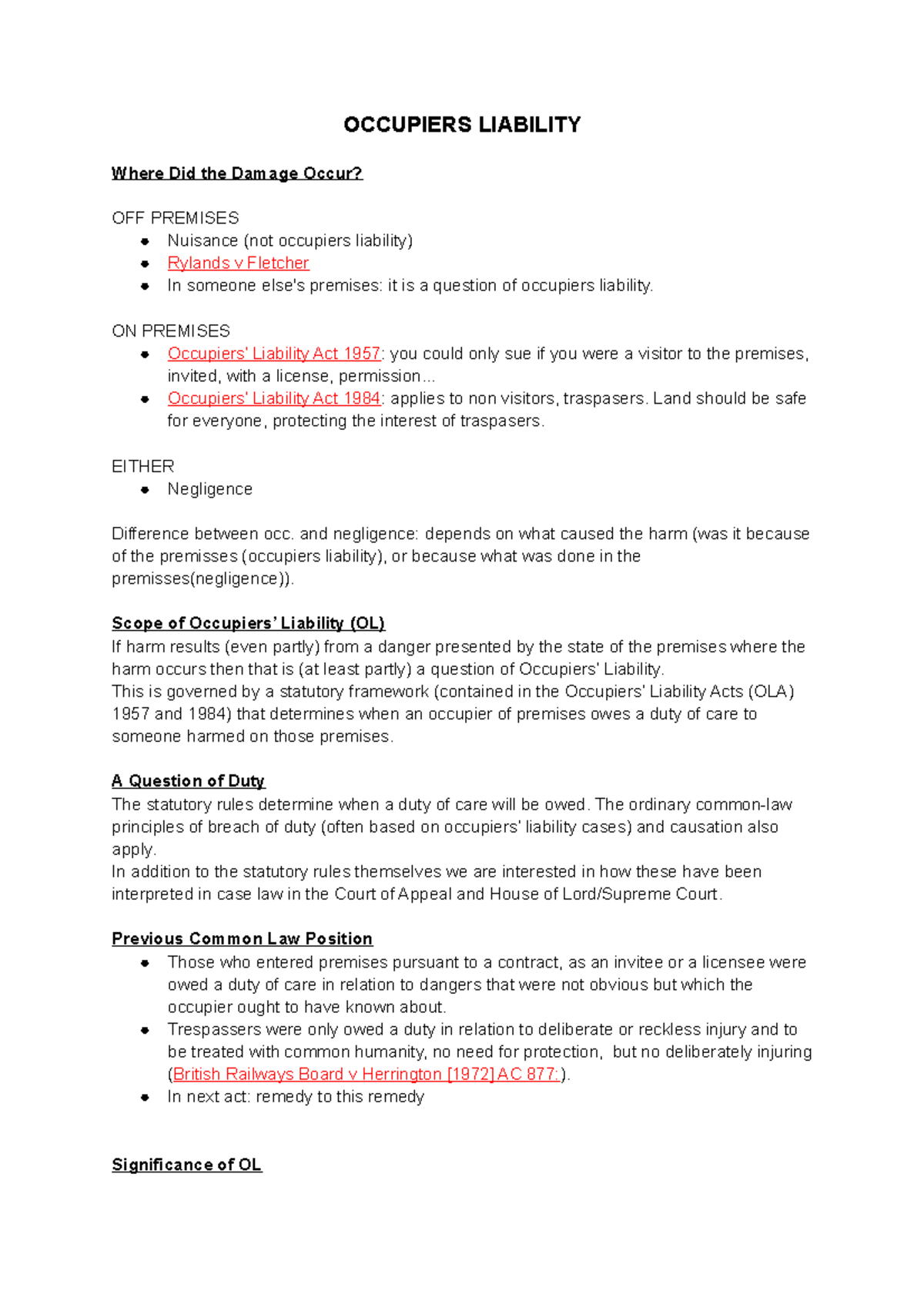 1. Occupiers liability - OCCUPIERS LIABILITY Where Did the Damage Occur ...