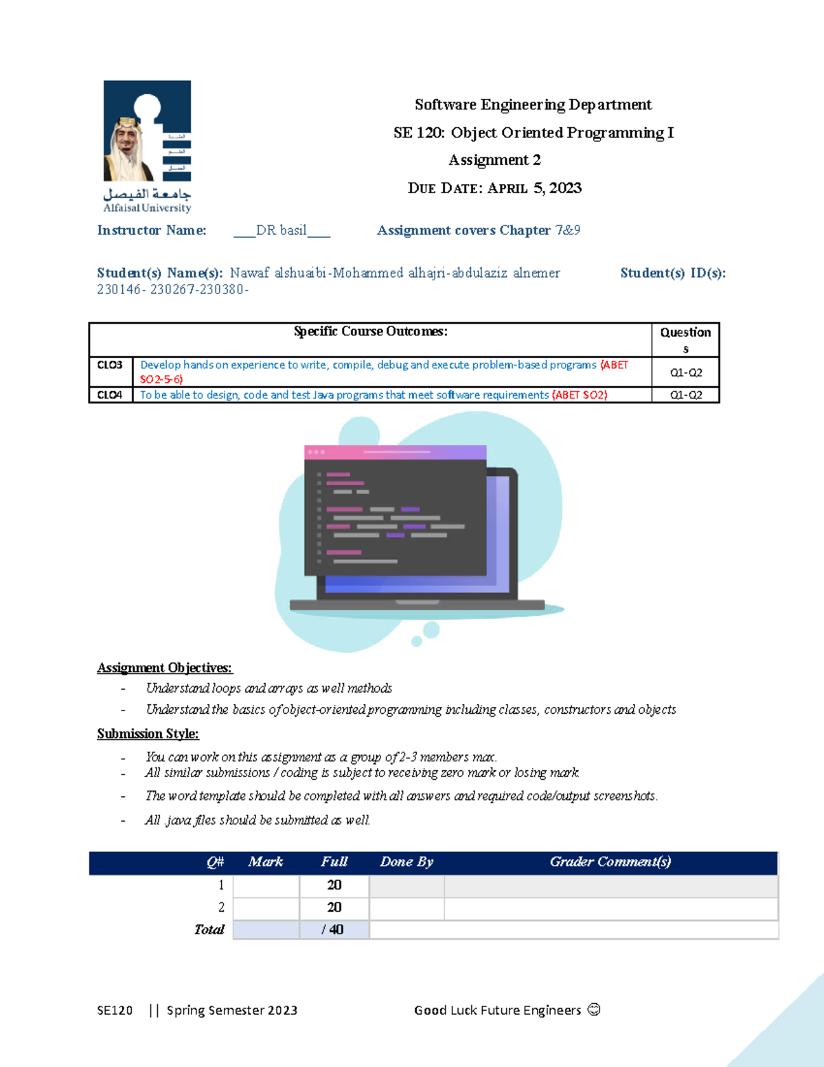 SE120 - Assignment - Assessment - Software Engineering Department SE ...