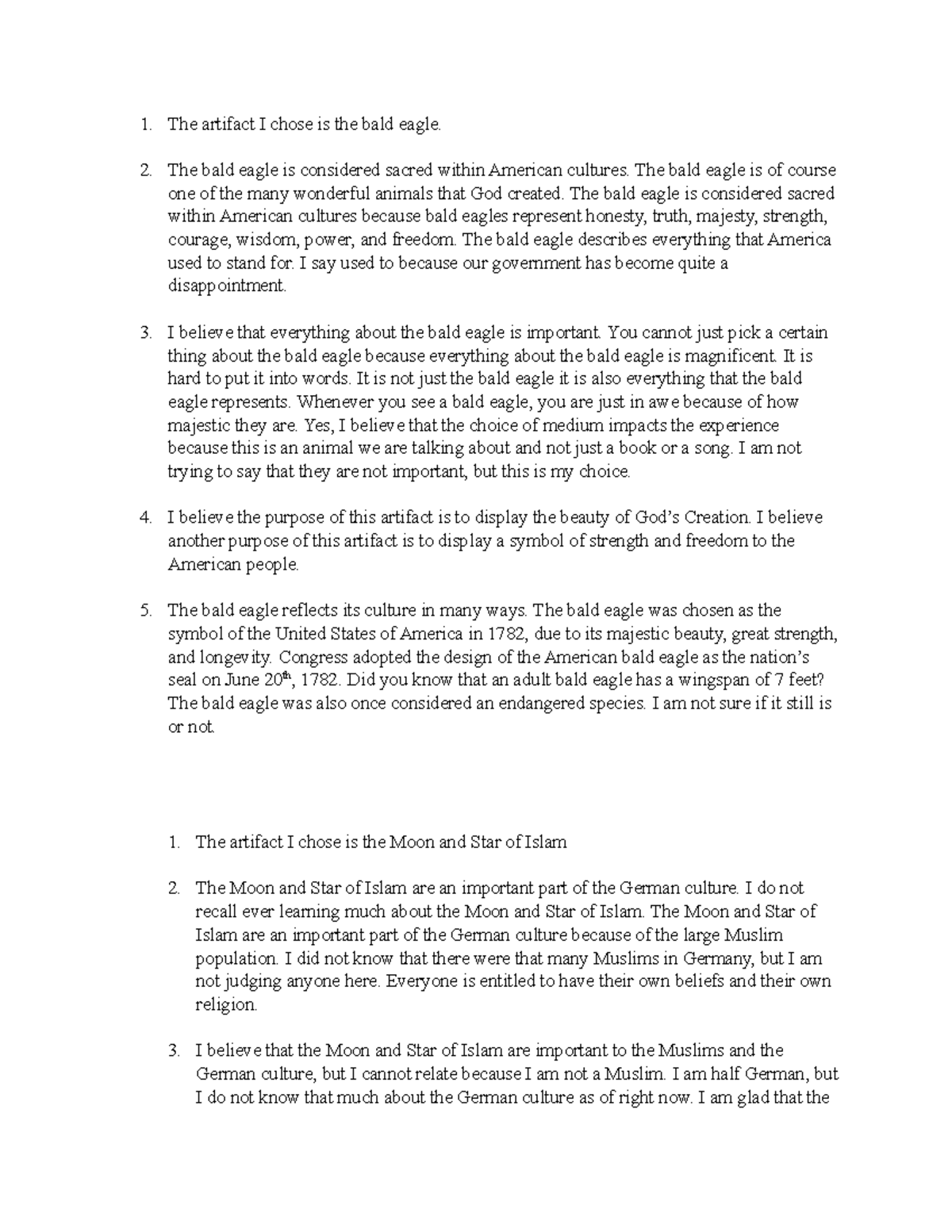 HUM 100 Module Two Short Answer - The artifact I chose is the bald ...