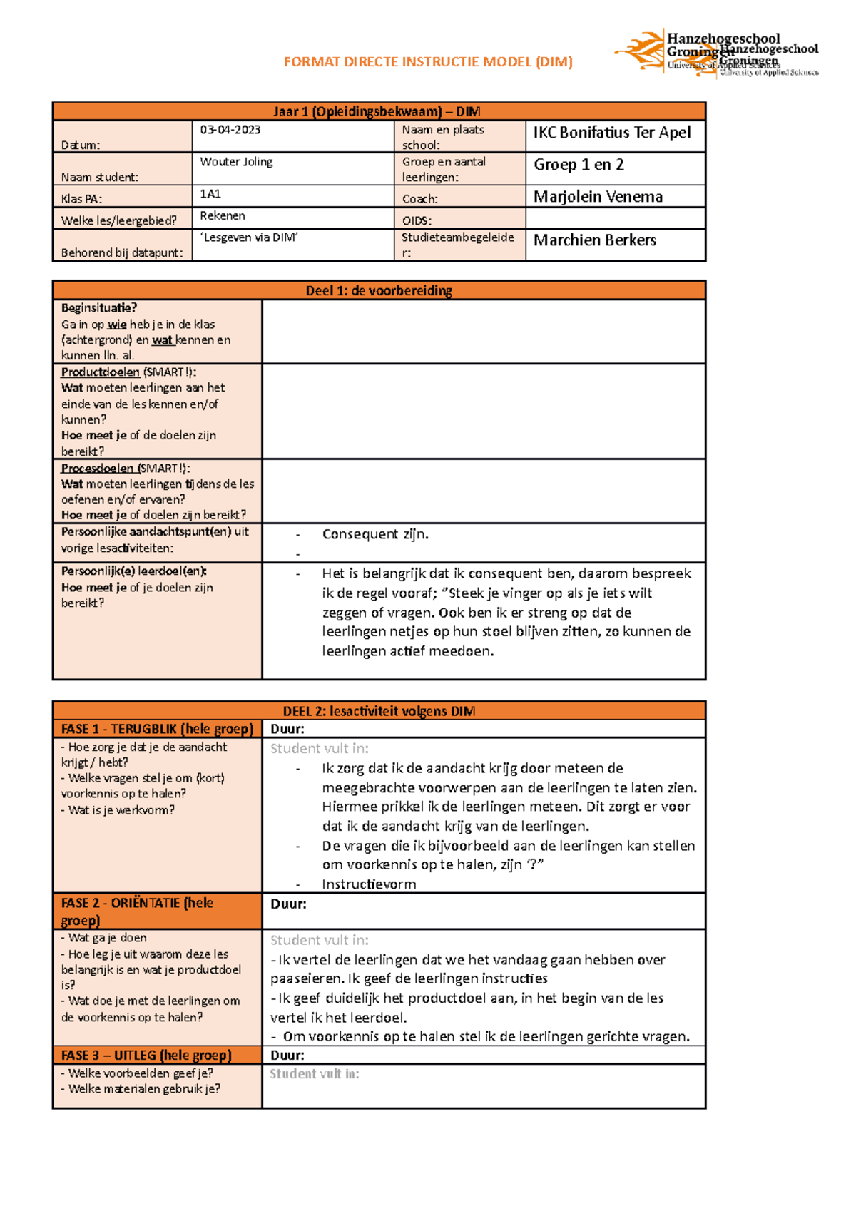 DIM leeg - FORMAT DIRECTE INSTRUCTIE MODEL (DIM) Jaar 1 ...