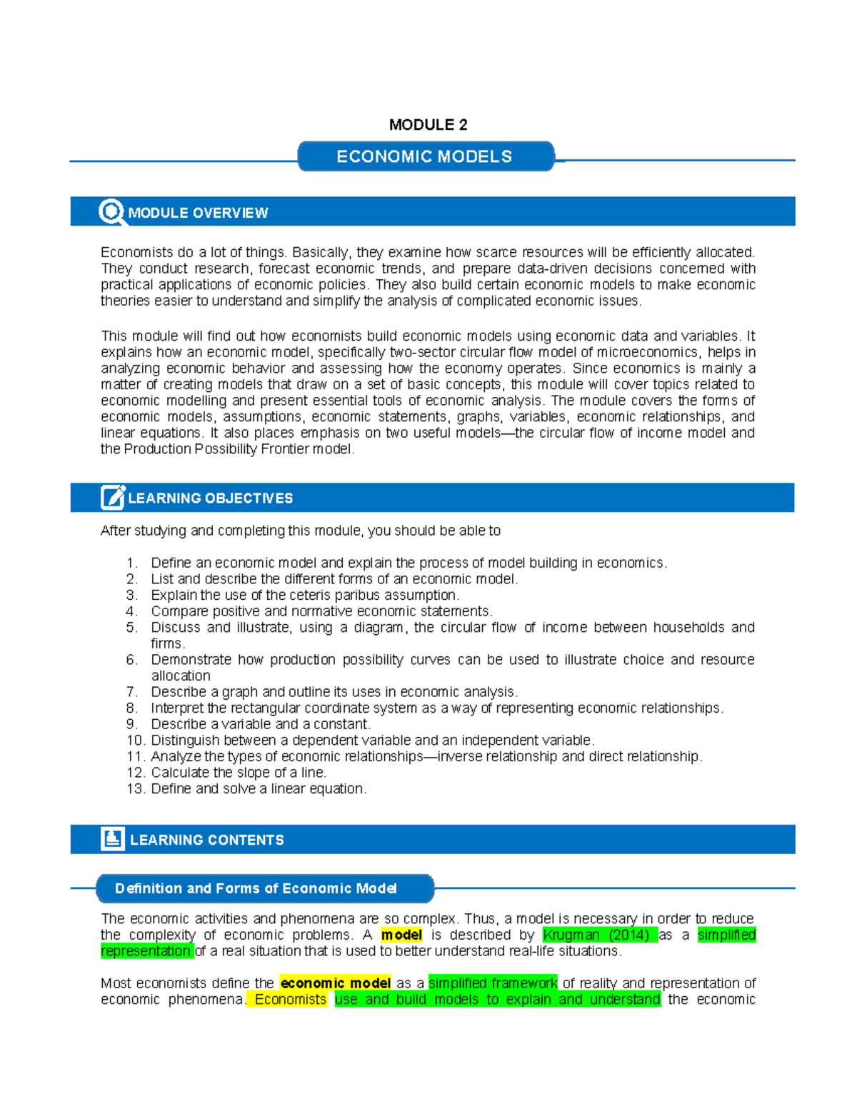 Lecture-BAC - Nice - ECONOMIC MODELS Definition and Forms of Economic ...