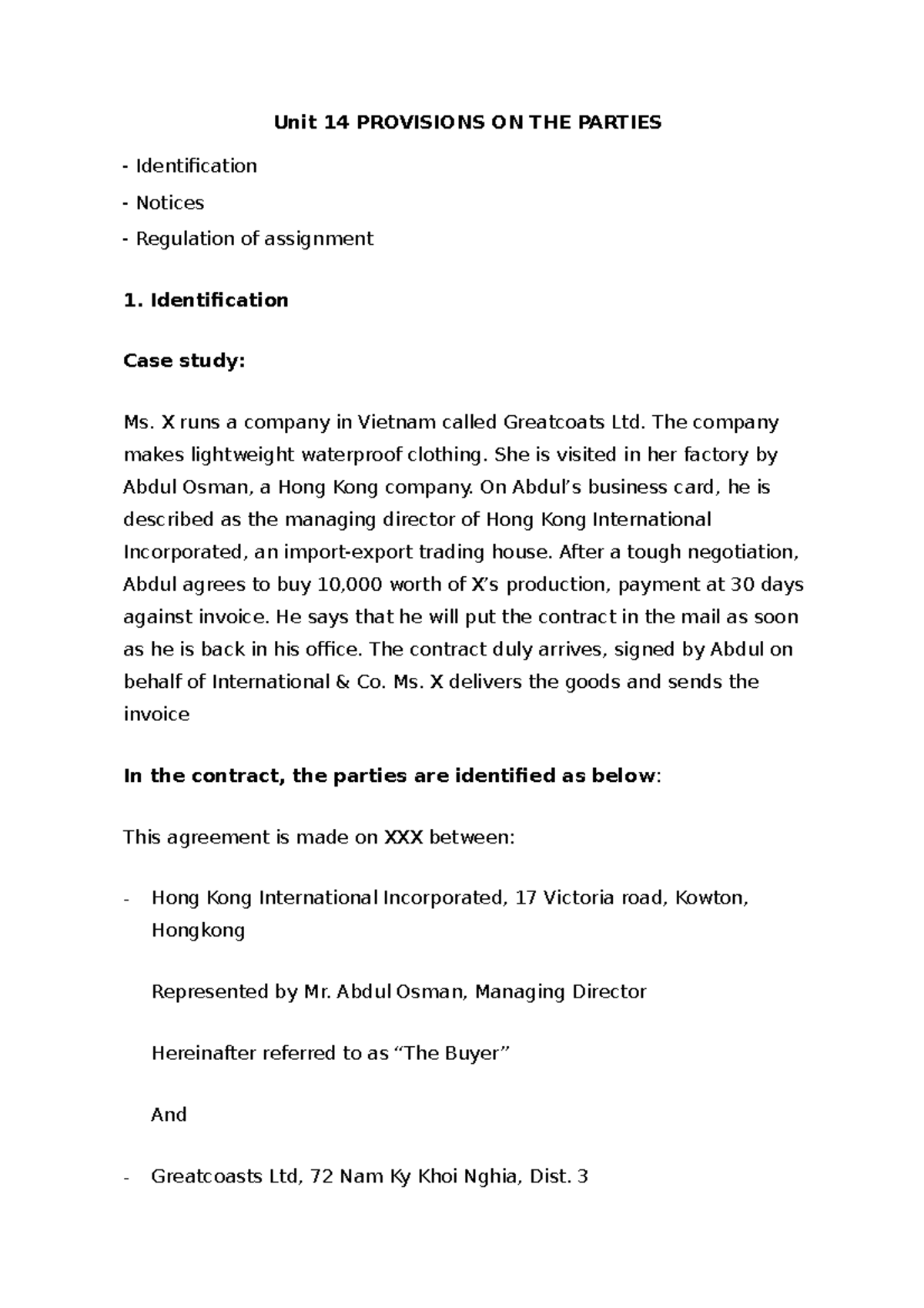 Unit 14 Provisions ON THE Parties - Unit 14 PROVISIONS ON THE PARTIES ...