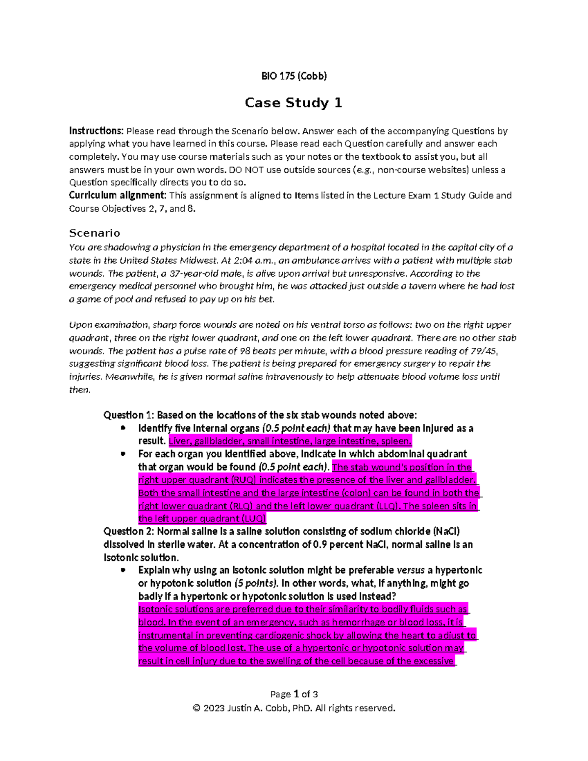 Case Study for anatomy - BIO 175 (Cobb) Case Study 1 Instructions ...