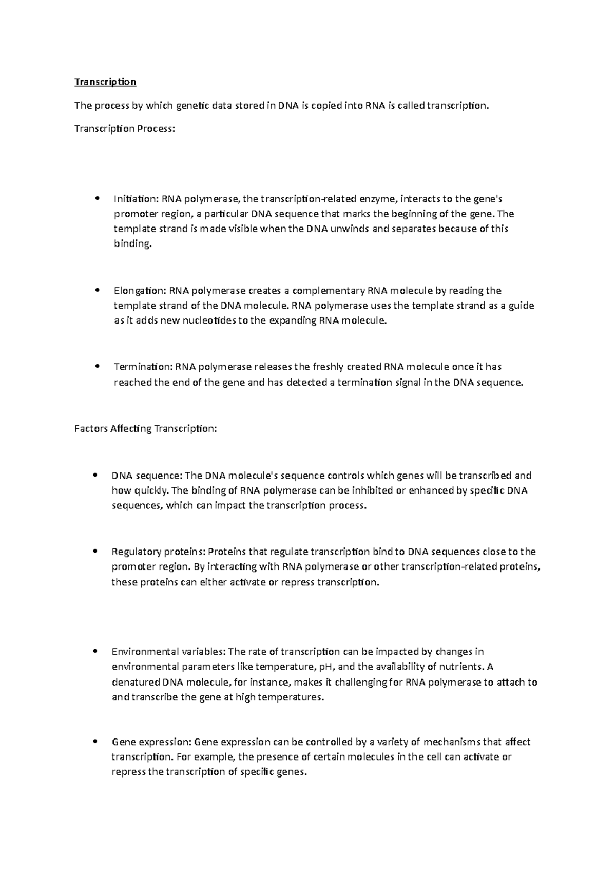 Transcription - Transcription Process: Initiation: RNA polymerase, the ...