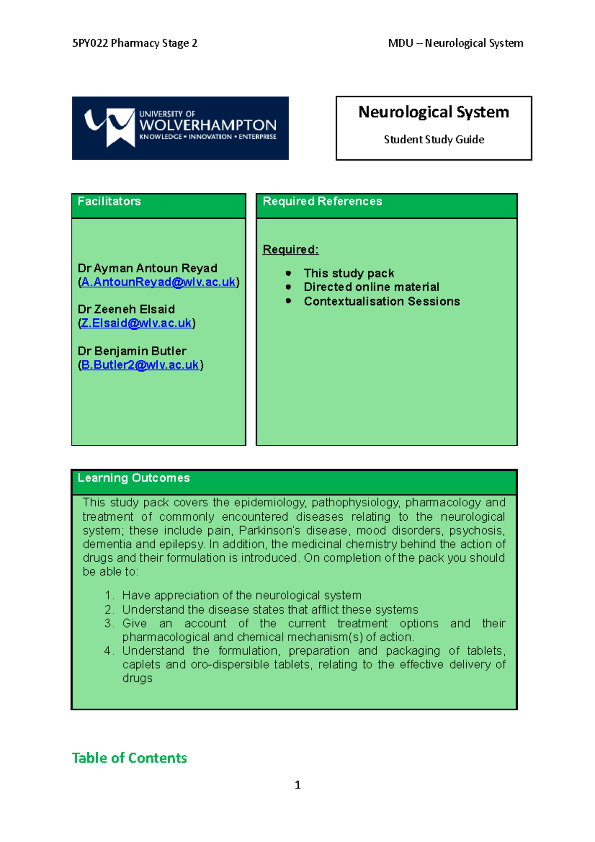 Neurological System Study Pack 23 24 3 - Facilitators Required ...