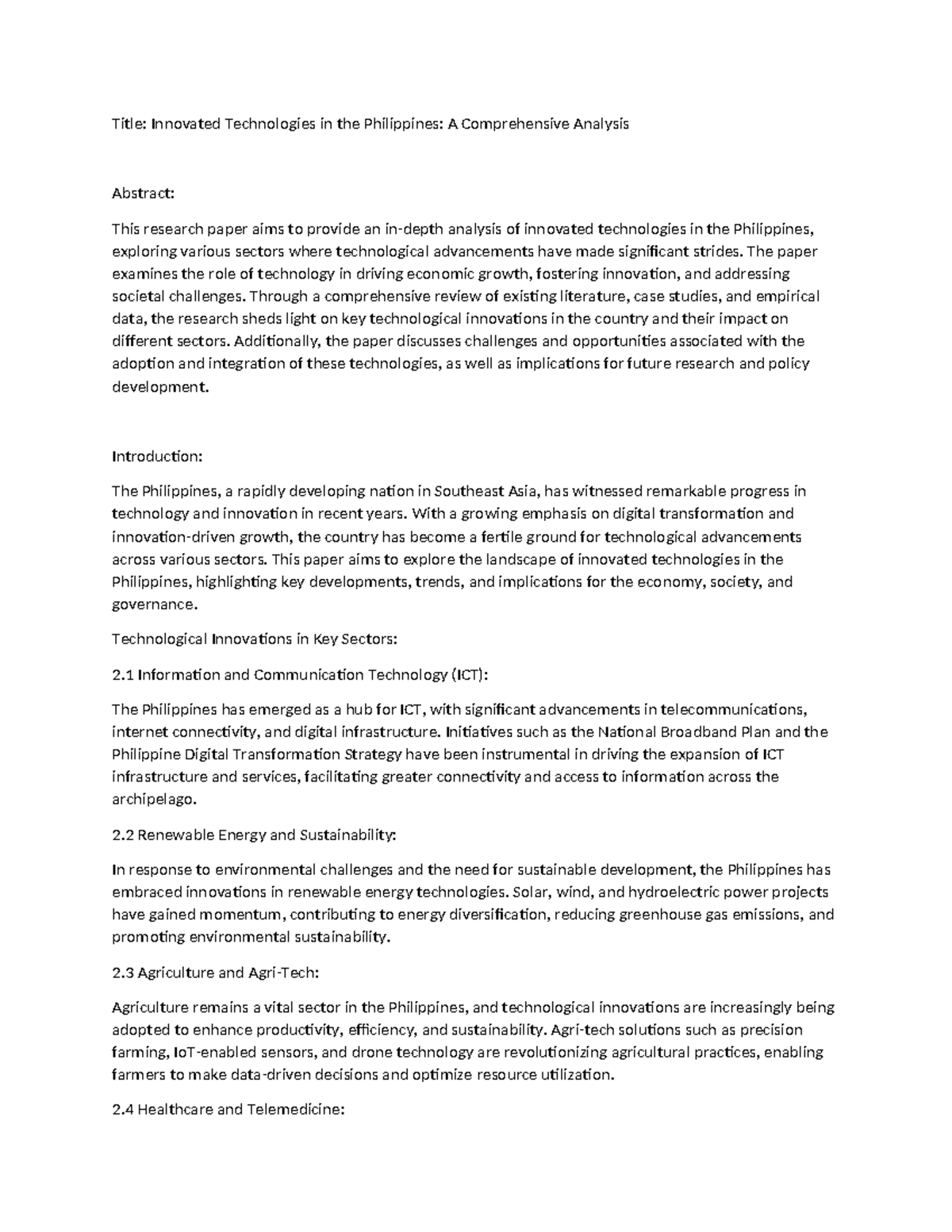 STS Technology Research - Title: Innovated Technologies in the ...