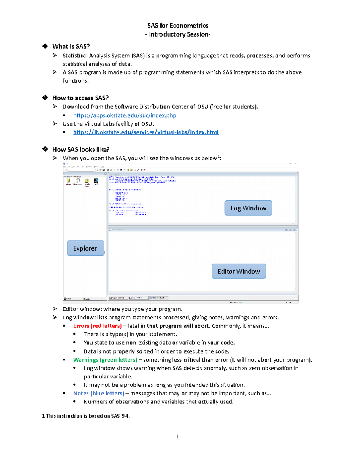 SAS session - Introductory Session- What is SAS? Statistical Analysis ...
