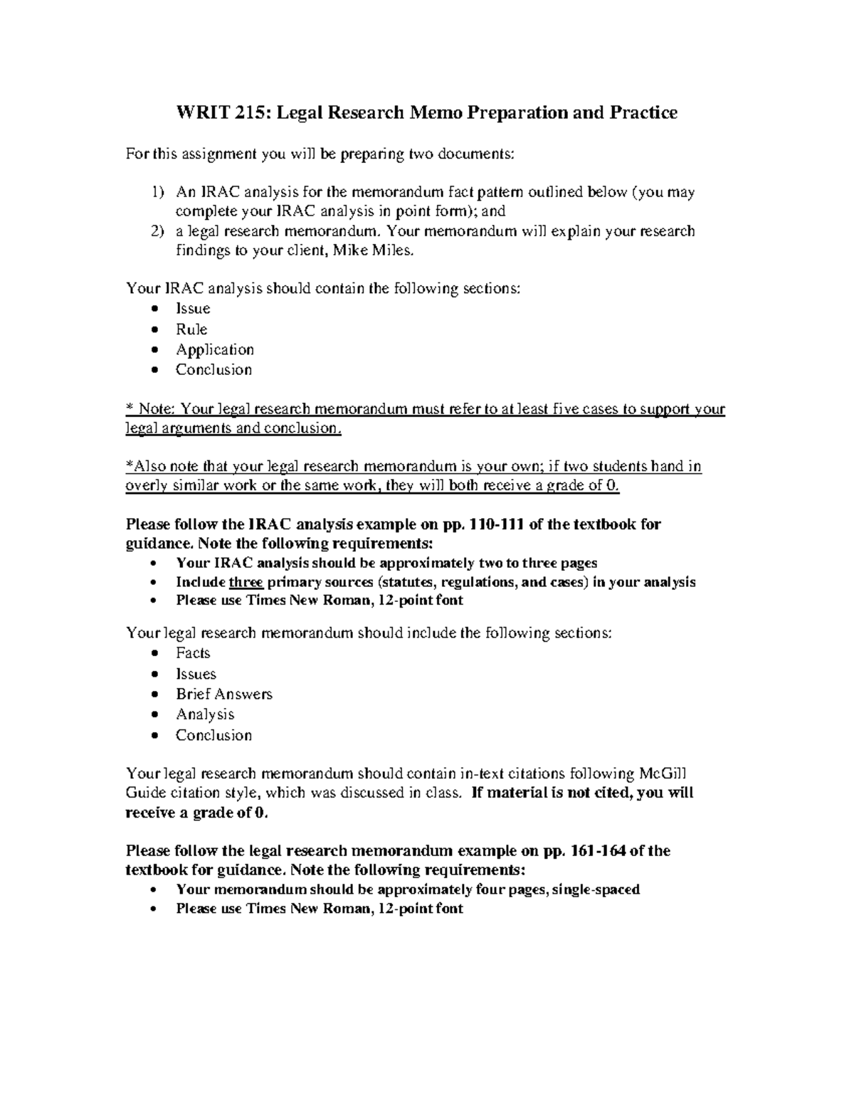 WRIT 215 Memo Preparation and Practice Activity - WRIT 215: Legal ...